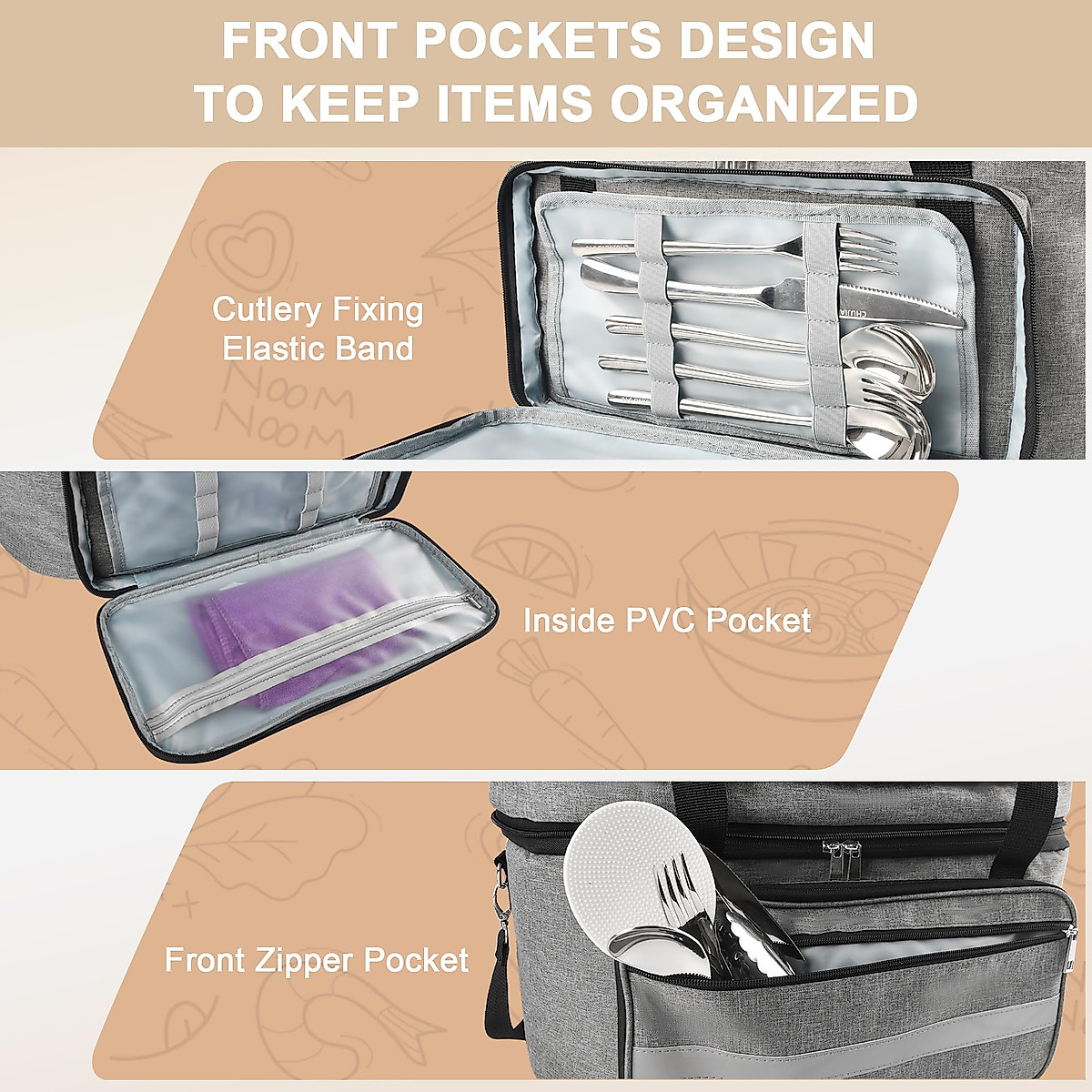 Kahami 2 Layer Slow Cooker Carrying Bag, Compatible with 6-8 Quarts Oval Crock-pot, Insulated Slow Cooker Travel Carrier with Lid Fasten Straps, Slow Cooker Bags for Family Gathering Travel, Gray