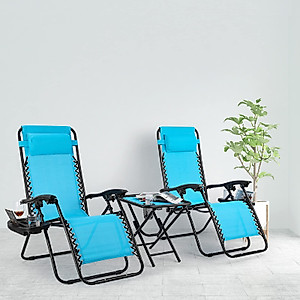 OKVAC Zero Gravity Chair Set of 2 with Side Table, Adjustable Foldable Patio Lounge Recliner w/Pillow&Cup Holder, for in/Outdoor, Poolside, Garden, Camping, Lawn, Yard, Beach, 310LBS Capacity