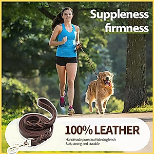 SFTORMAS Leather Dog Leash 6ftx3/4inch,Braided Leather Leash for Dogs,Soft Leather Training Dog Leash,Strong Leather Leash for Small Medium Large Breed Dogs,Brown
