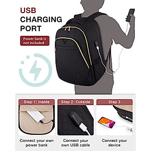 BAGSMART Travel Laptop Backpack Women 17.3 Inch Computer Backpack with USB Charging Port College Bookbag Work Business, Quilted Black