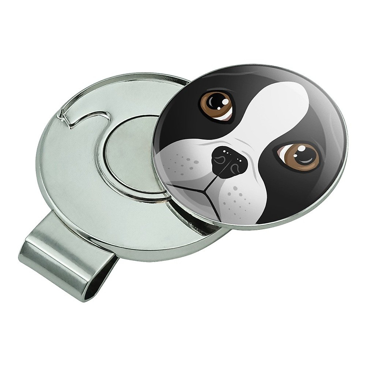 GRAPHICS & MORE Boston Terrier Look Into My Eyes Face Pet Dog Golf Hat Clip with Magnetic Ball Marker