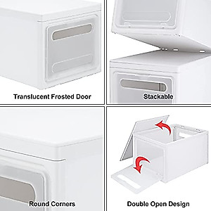 MEOKEY 3 Pack Stackable Storage Bins with Lids, Plastic Storage Basket Organizer Box Containers with 4 Detachable Wheels for Office, Closet, Play room