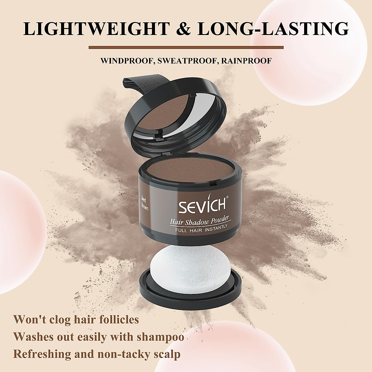 Sevich Hairline Powder，Instantly Conceals Hair Loss, Root Touch up Powder, Hair Shadow Toppers for Women & Men, Touch Up for Thinning Gray Hair, Windproof & Sweatproof, Medium Brown