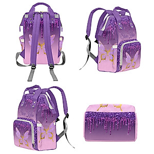 Purple Butterfly Dripping Personalized Diaper Backpack with Name,Custom Travel DayPack for Nappy Mommy Nursing Baby Bag One Size