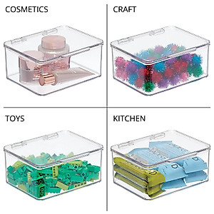 mDesign Plastic Playroom/Gaming Storage Organizer Box Containers, Hinged Lid for Shelves or Cubby, Holds Small Toys, Building Blocks, Puzzles, Markers, Lumiere Collection, Clear