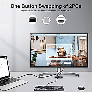 SGEYR USB 3.0 Switch USB Switcher 2 Computers Sharing 4 USB Devices USB Metal KVM Switch for Printer, Keyboard switches, Scanner PCs with One-Button Swapping and 2 Pack USB Cables