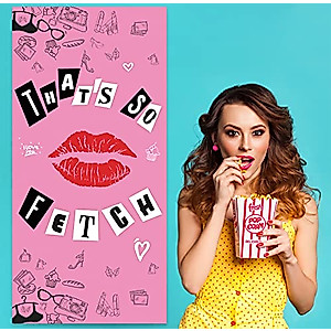That’s So Fetch Hot Rose Pink Lip Happy Birthday Banner Background Burn Book Theme Decor for Bridal Shower Wedding Night Out Hen Movie Bachelorette Party Girls Woman Birthday Party Favors Decorations