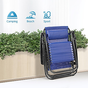 VTOY Zero Gravity Folding Reclining Lounge Chair with Pillow,Adjustable Reclining Patio Chairs,Side Table for Home/Office/Camping/Pool Yard with Cup Holder (Black)