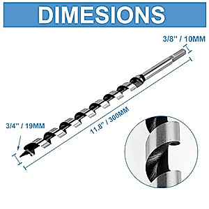 Masendelk Ship Auger Drill Bit 3/4 x 12 Inch, Wood Auger Bit with 3/8 Inch Hex Shank
