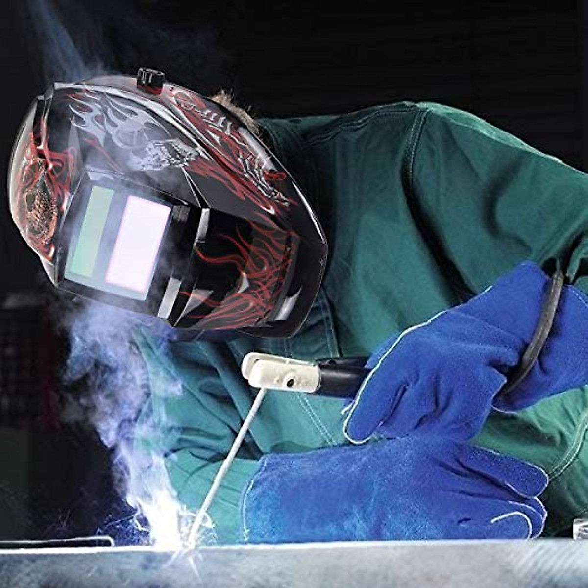 Holulo Solar Power Auto Darkening Welding Helmet Wide Viewing Field Welder Hood for MIG TIG ARC Cap Mask (Ghost of Death)