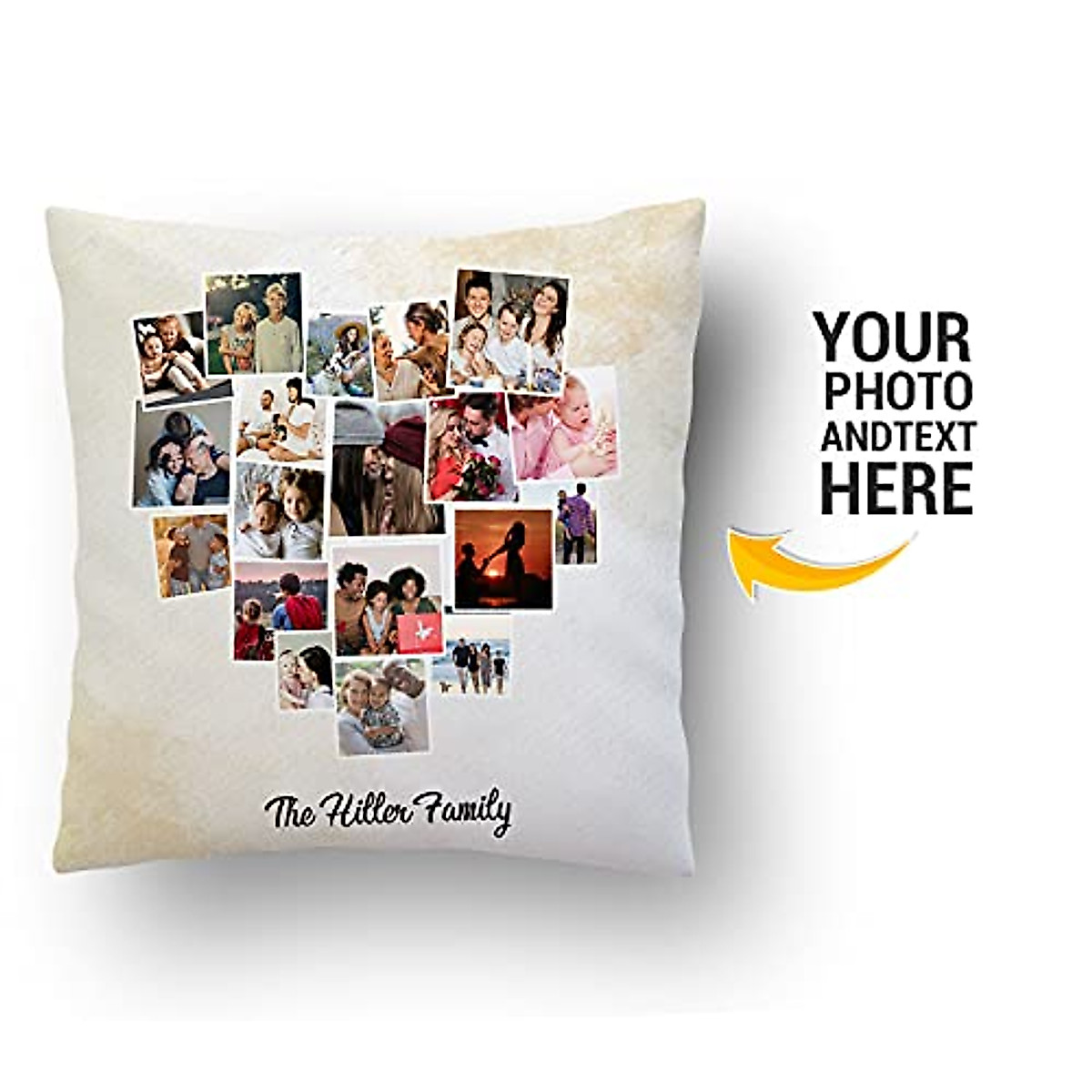 Launchigo Customized Heart Collage Pillow - Photo & Name Pillow. Best Gift for Birthday, Anniversary & Christmas.{Insert+Cover} (Heart Collage 03, 14" X 14")