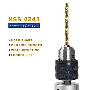 DRILLFORCE HSS Jobber Length 10 PCS,7/32" x 3-3/4"Titanium Coated Twist Drill Bits, Metal Drill, Ideal for Drilling on mild Steel, Copper, Aluminum, Zinc Alloy etc. Pack in Plastic Bag (7/32)