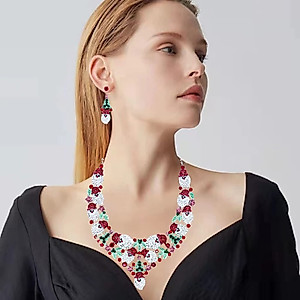 QYJ 2 Pcs/Set Fashion Statement Bib Santa Claus Christmas Necklace Dangle Earring Costume Jewelry Set for Christmas Party Xmas Gift for Women(Style3-Platinum Plated)