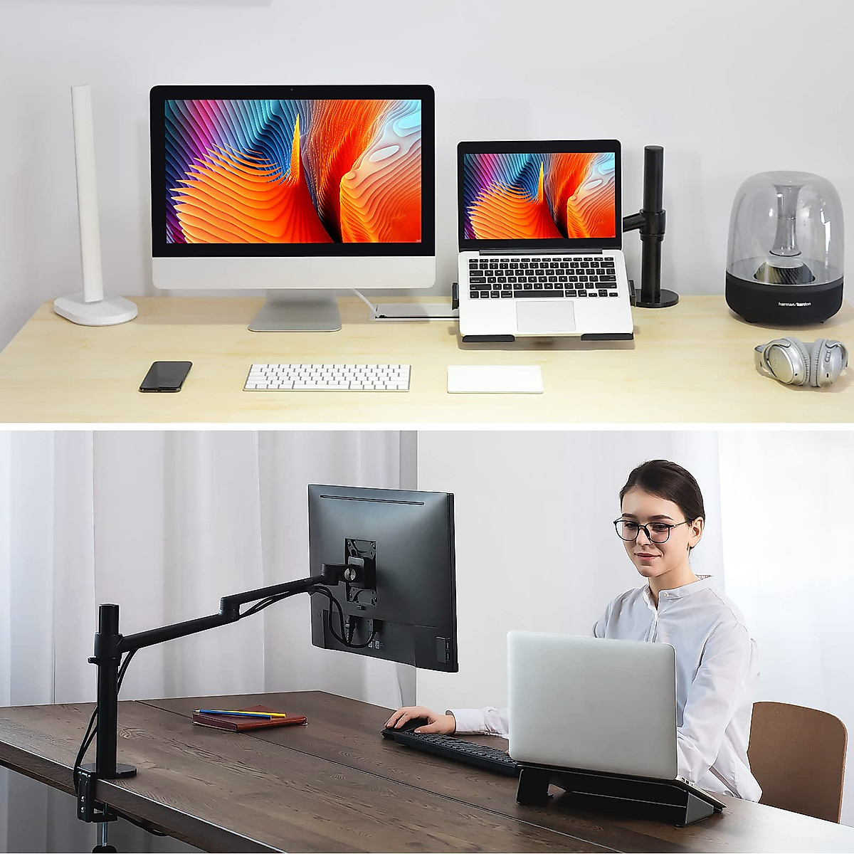 Viozon Laptop/Notebook/Projector Mount Stand, Height Adjustable Single Arm Mount Support 12-17 inch Laptop/Notebook/Tablet, Free Removable VESA 75X75 and 100X100 for Monitor 17-32 inch.