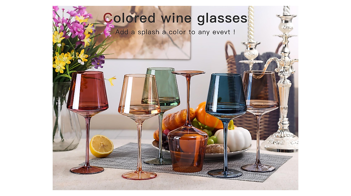 Colored Wine Glasses Set of 6 - Elegant Multi-Colored Square Glasses