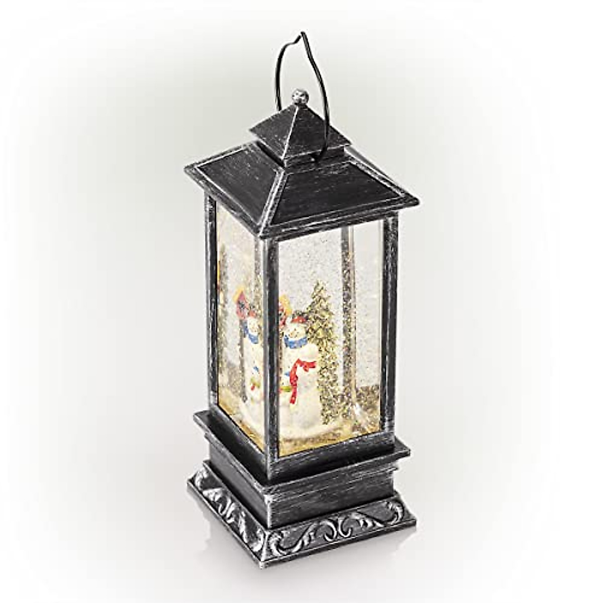 Alpine Corporation QVA126SL Lantern Snowman Snow Globe Holiday Décor, Black