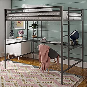 Novogratz 4371429N Maxwell Metal Full Loft Desk & Shelves, Gray/Black Bunk Beds,