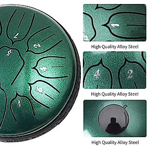 Ubblove Steel Tongue Drum 11 Notes 6 inch Handpan Drum Percussion Instruments with Mallets Bag for Meditation Musical Education Concert Party Gifts - Green