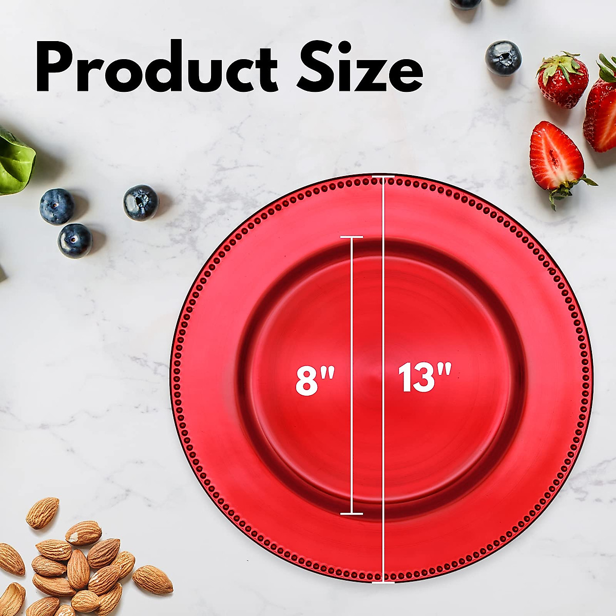 DaCakeWS Metallic Red Bead Charger Plates 13inch, Set 10PCS Plastic Round charger plates bulk wedding, Dinner,Wedding,Party,Event,Decoration(Beaded Red 10)