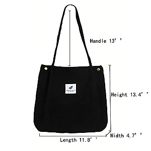 ALUWU Corduroy Tote Bag for Women Girl Casual Work Canvas Shoulder Handbags Cute Purse Black