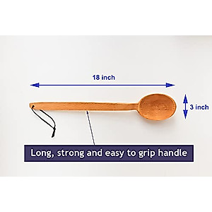 ECOSALL Heavy Duty Large Wooden Spoon 18-inch, Long Handle Cooking Spoon With a Scoop. Nonstick Big Spoon for Stirring, Mixing Cajun Crawfish Boil, Wall Décor. Super Strong Sturdy Giant Hardwood Spoon