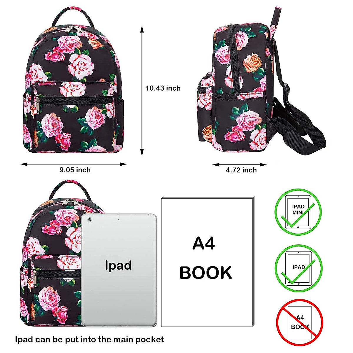Cute 10 inch mini pack bag backpack for grils children and adult (flower1)