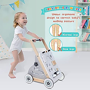 Wooden Baby Walker, Baby Push Walkers, Walker for Baby Boys and Girls, Baby Activity Center, Toddler Montessori Toys for 1+ Year Old, Kids Multi-Activity Learning Walker