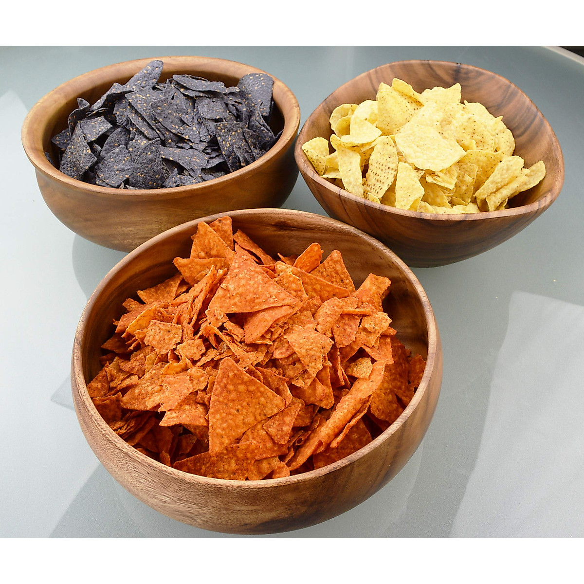 PACIFIC MERCHANTS Acaciaware Acacia Wood 10" x 4" Round, Sustainable, Eco-Friendly, Salad Bowl with Salad Servers, Wooden Salad Bowl