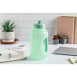 Ello Hydra Half Gallon Jug with Time Marker & Handle for All Day Hydration & Silicone Straw with Locking, Leak Proof Lid BPA Free, Yucca, 64oz