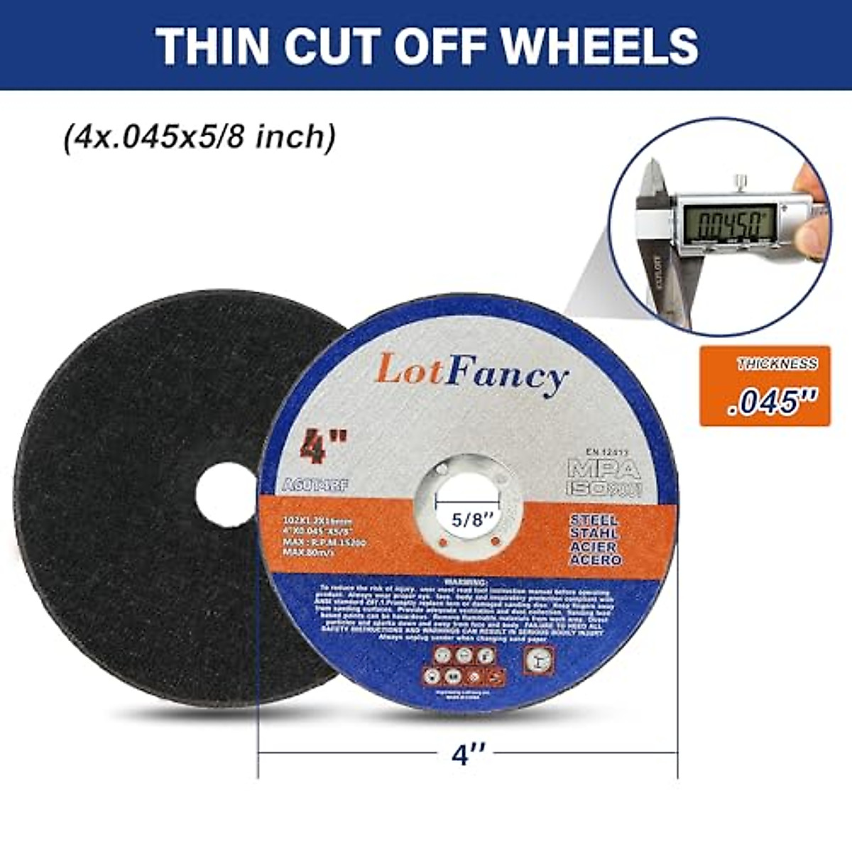 LotFancy Cut Off Wheels, 4 inch, Pack of 10, Angle Grinder Cutting Disc, Metal and Stainless Steel Cutting Wheels, Welding Accessories, Thin Kerf, Flat T1 Cut-Off Tool, 4 x 0.045 x 5/8”