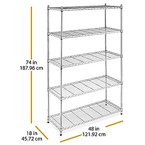Whitmor Supreme 5 Tier Adjustable Shelving - 500 Pound Weight Capacity Per Shelf - Leveling Feet