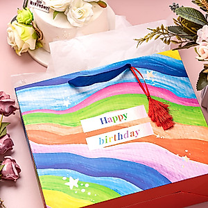 MAYPLUSS 12.5" Large Gift Bag with Tissue Paper for Birthday - Colourful Abstract Stripes