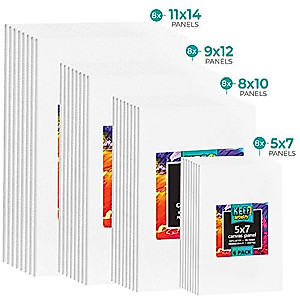 KEFF Canvases for Painting - 32 Pack Blank Canvas Panels Set Boards for Acrylic, Oil, Tempera & Watercolor Paint - 100% Cotton Art Painting Supplies for Adults & Kids