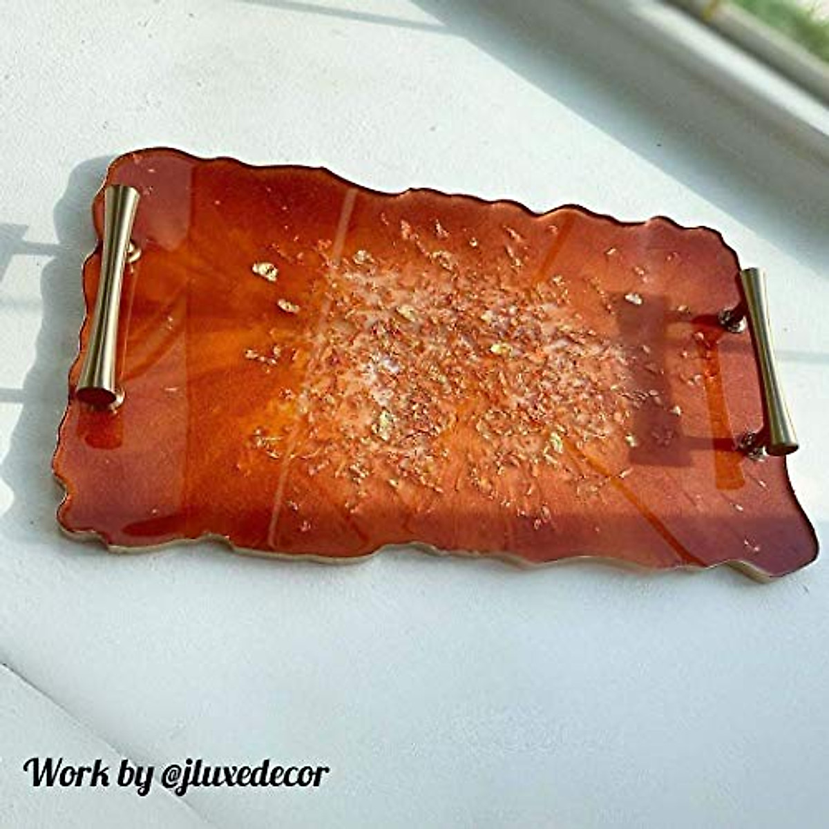 ResinWorld 2 Size 14 inches XL Large Tray Silicone Molds Epoxy Resin Geode Tray Mold with Gold & Silver Handles DIY for Making Resin Tray (Rectangle)