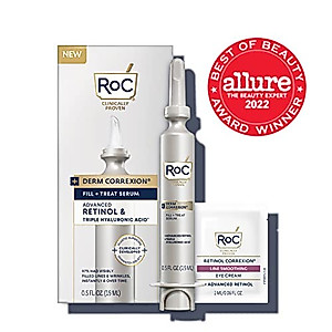 RoC Derm Correxion Fill + Treat Advanced Retinol Serum, Wrinkle Filler Treatment with Hyaluronic Acid for Forehead Wrinkles, Crow's Feet, Eleven Wrinkles, and Laugh Lines, 15ml
