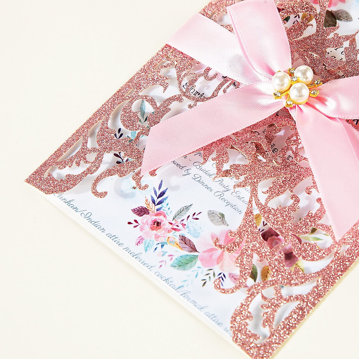 Maffily Glitter Laser Cut Wedding Invitations With Envelopes And Rsvp Cards Blank Inner Sheet Pink Gold Wedding Invitation Personalized 25Pcs For Engagement Quinceanera Bridal Baby Shower Birthday