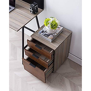 JJS 3 Drawer Rolling Wood File Cabinet with Locking Wheels, Home Office Portable Vertical Mobile Wooden Storage Filing Cabinet for Letter Size, Brown