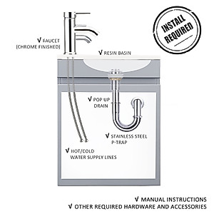 AHB 16" Bathroom Vanity W/Sink Combo for Small Space, Wall Mounted Bathroom Cabinet Set with Chrome Faucet Pop Up Drain U Shape Drain (Grey)…