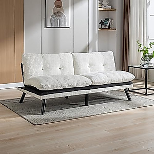 Futon Sofa Bed,Modern Convertible Sofa Bed,Folding Loveseat Sleeper Sofa,Breathable Futon Couch Bed with Adjustable Backrest&Metal Legs for Compact Small Spaces, Apartment,Dorm,Office (Creamy White)