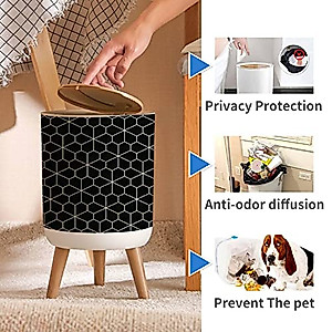 LOPYEIJFG Modern Seamless Geometry Flower Black White Abstract Geometric Print Trash Can with Lid Kitchen Bathroom Bedroom 1.8 Gallon Press Cover Wastebasket Office Wood Small Garbage Bin Waste Bin