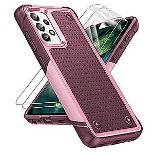 LeYi for Samsung A52 Case, A52 Samsung Phone Case with 2 Pack Screen Protectors, Dual Layer Protective Hard PC Back & Soft Bumper Resilient Shock Absorb Phone Case for Galaxy A52 5G, Red Pink