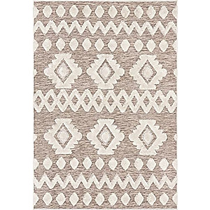 Well Woven Cenar Beige Flat-Weave Hi-Low Pile Diamond Medallion Stripes Moroccan Tribal Area Rug (7'10" x 9'10")