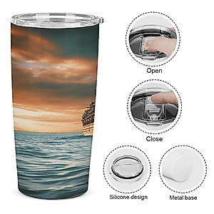 20 Oz Tumbler With Straw Leak Proof Thermos Cup, Cruise Ship Stainless Steel Insulated Travel Coffee Mug Fit for Car Cup Holder