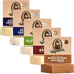 Dr. Squatch All Natural Bar Soap for Men, 5 Bar Variety Pack - Alpine Sage, Bay Rum, Bourbon, Eucalyptus and Goat's Milk
