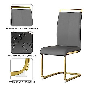 JUFU Modern Dining Table Set for 6,Rectangula Kitchen Table Set with Faux Marble Tabletop＆6 Pu Leather Upholstered Chairs Ideal for Dining Room, Kitchen, Grey-golden Legs