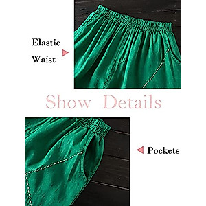 Minibee Women's Cropped Harem Pants Elastic Waist Pull On Wide Leg Trousers with Pockets Linen XL