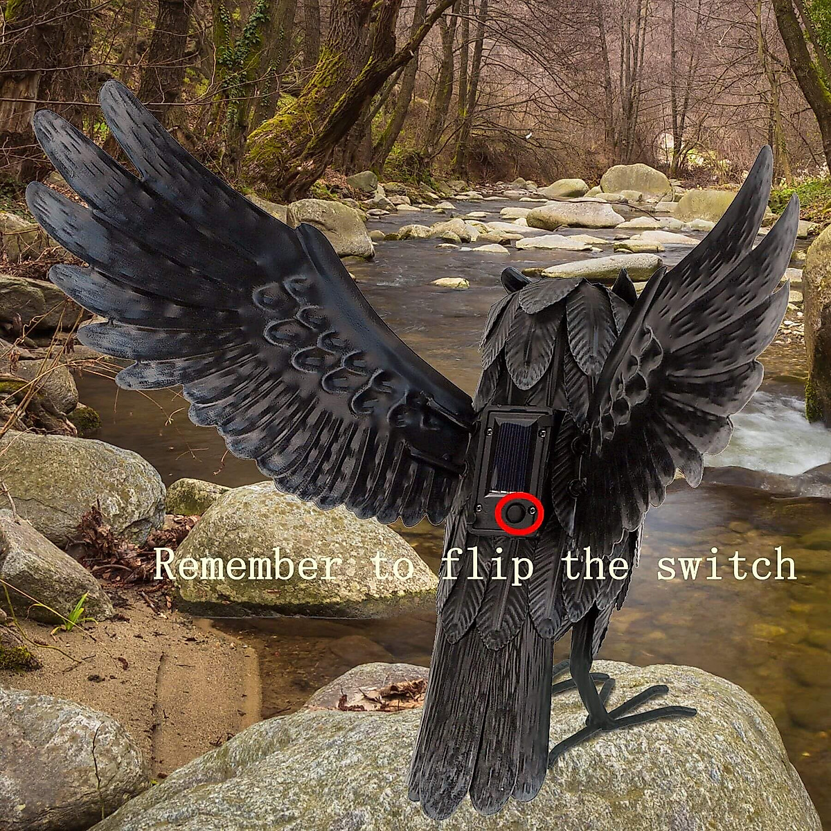 Natelf Solar Owl Decoy Sculptures & Statues Halloween Decoration, Standing Metal Bird Deterrent to Scare Birds Squirrels Away for Outdoor Garden Yard Patio, Black