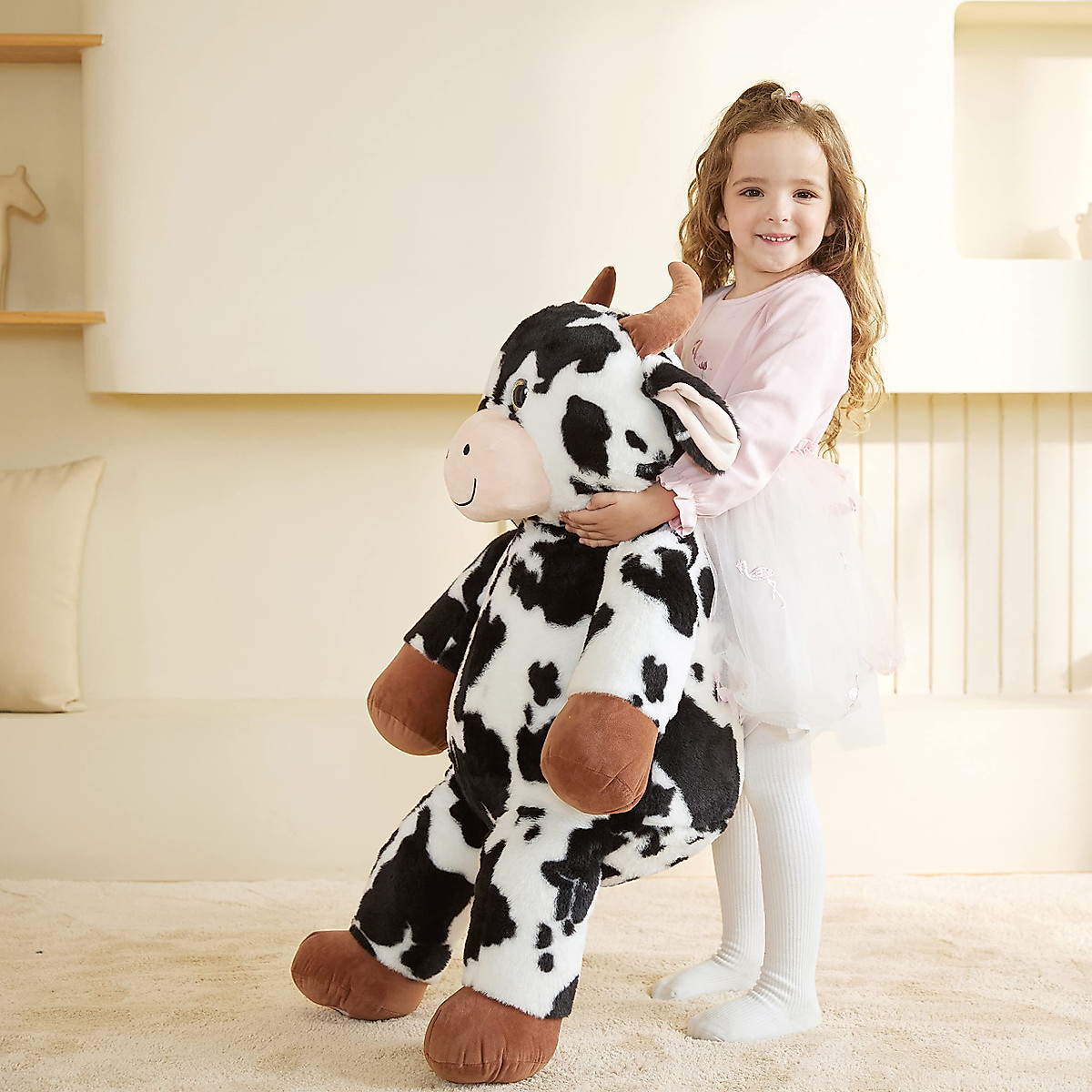EARTHSOUND Giant Cow Stuffed Animal Plush Toy,Large Jumbo Cute Soft Toys,Big Size Huge Fluffy Plushy Oversized Fat Plushie,Gifts for Kid
