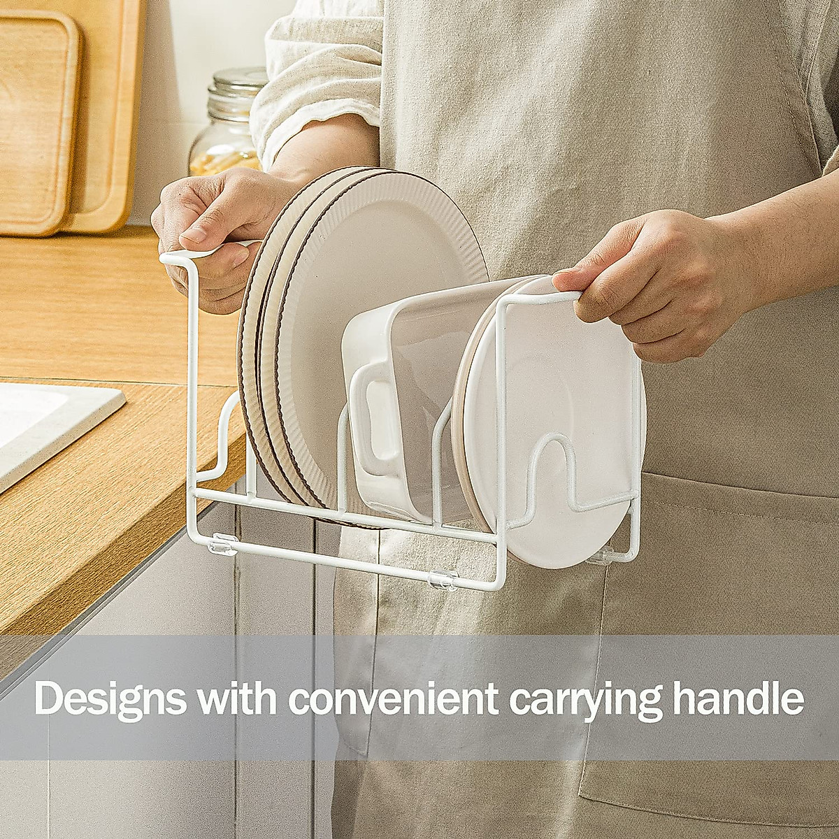 MORNITE Pots Pans Plates Organizer for Cabinet Kitchen, Bakeware Pan Pot Lid Holder Rack, Cutting Boards Pantry Tray Rack Cabinet Holder Dish Rack Black