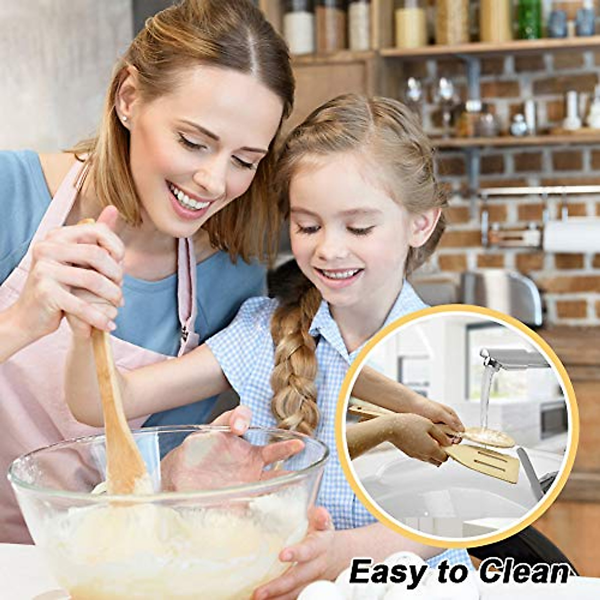 Wooden Spoons for Cooking - Kitchen Utensils Set 6 pcs Bamboo Wooden Spoons & Spatula Cooking Utensils